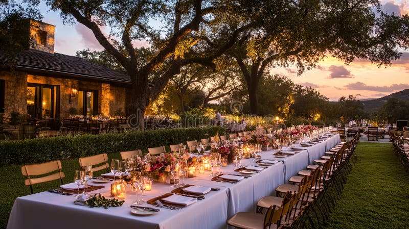 Tasting Event Outdoors with Long Tables, Gourmet Dishes, and Wine ...