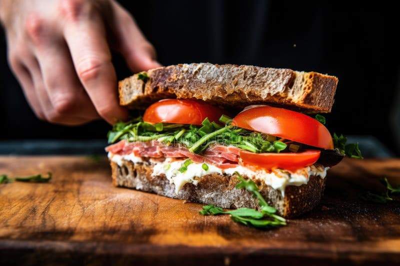Tasting the First Bite of a Sourdough Sandwich Stock Image - Image of ...