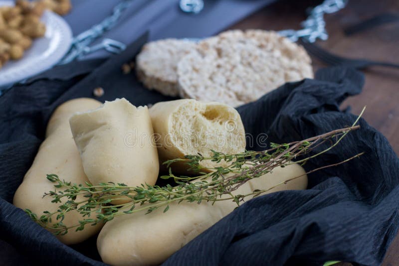 Tasting White Bread with Herbs on Table Stock Photo - Image of bread ...