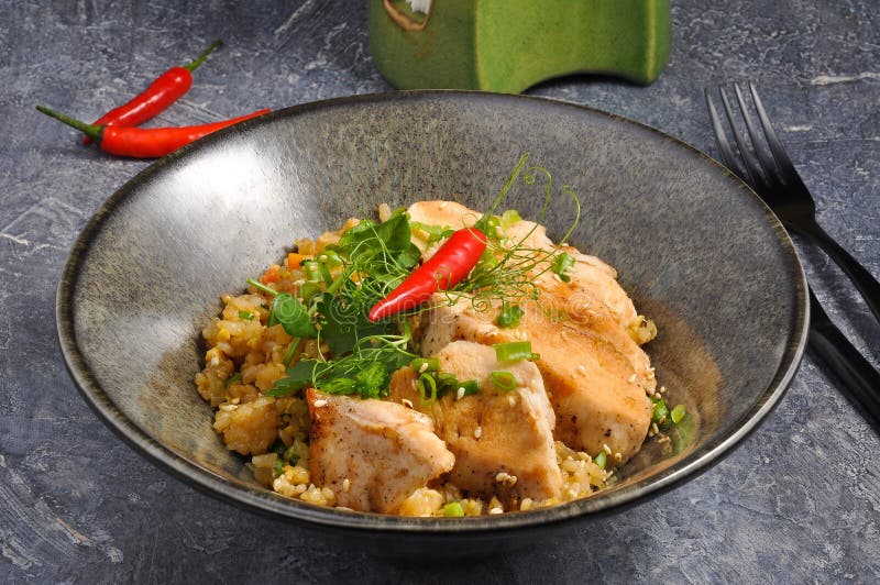 Tasty Asian Fried Rice Rice with Chicken Stock Image - Image of chicken ...