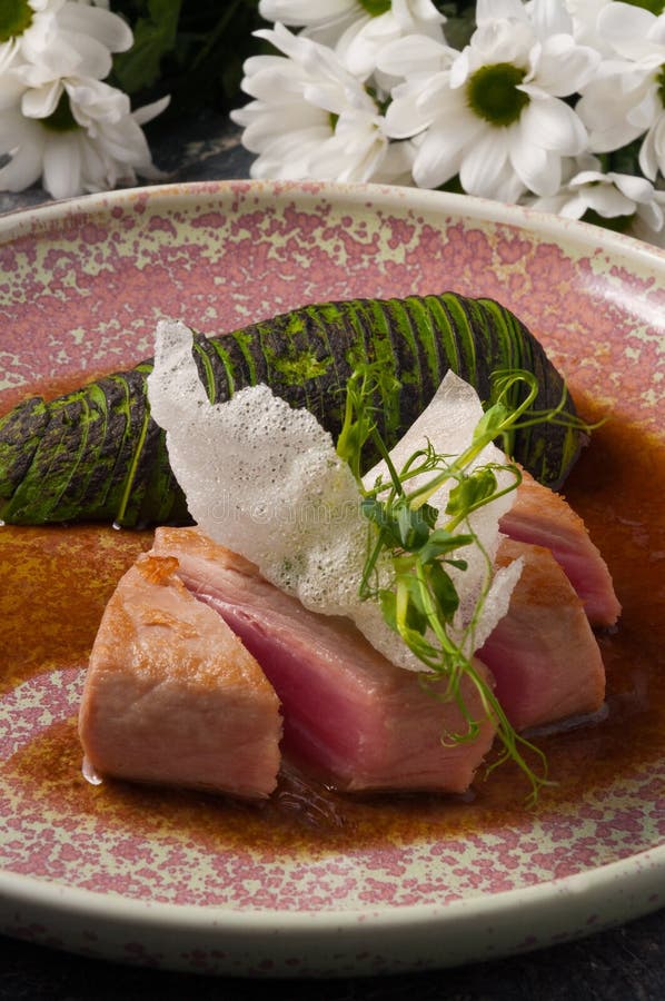 Tasty Avocado with Fried Tuna. Vertical Frame Stock Image - Image of ...