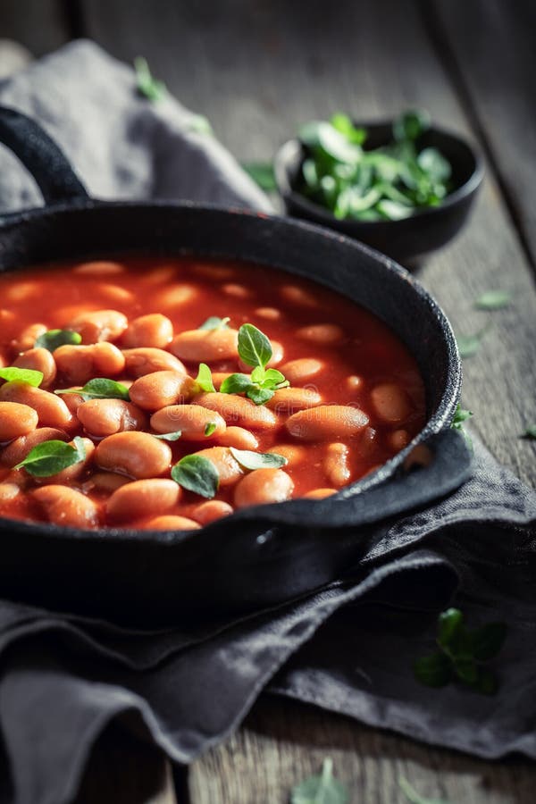 Tasty Baked Beans Made of Fresh Tomatoes and Herbs Stock Image - Image ...