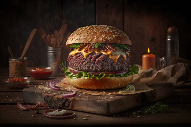 Tasty Beef Burger. Illustration Generative AI Stock Illustration ...
