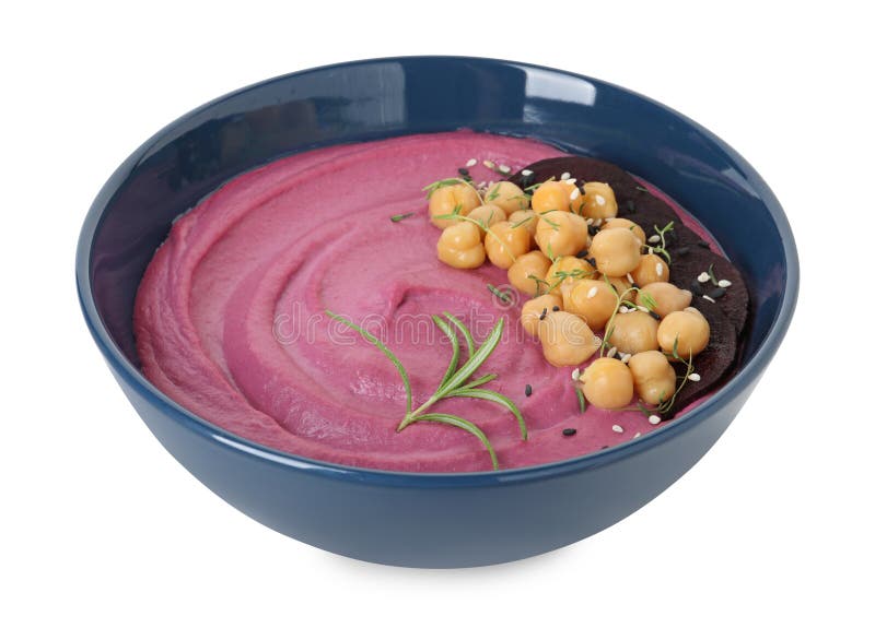Tasty Beetroot Hummus and Chickpeas in Bowl Isolated on White Stock ...