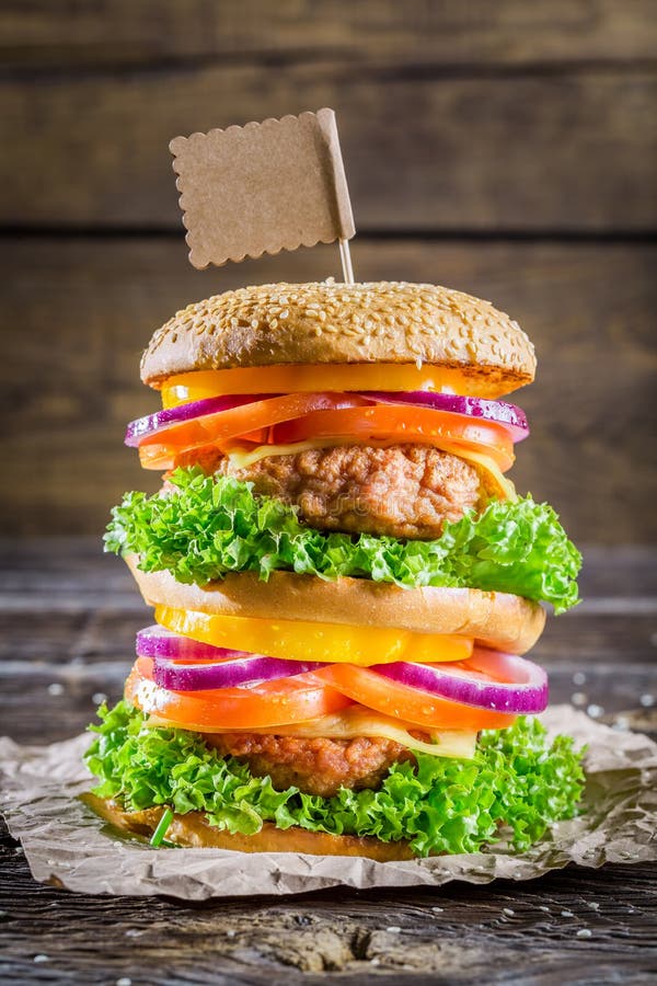 Tasty and Big Double-decker Burger Stock Photo - Image of american ...