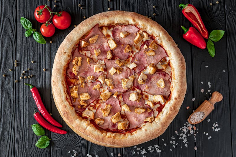 Tasty and Big Pizza with Different Types of Meat Stock Image - Image of ...