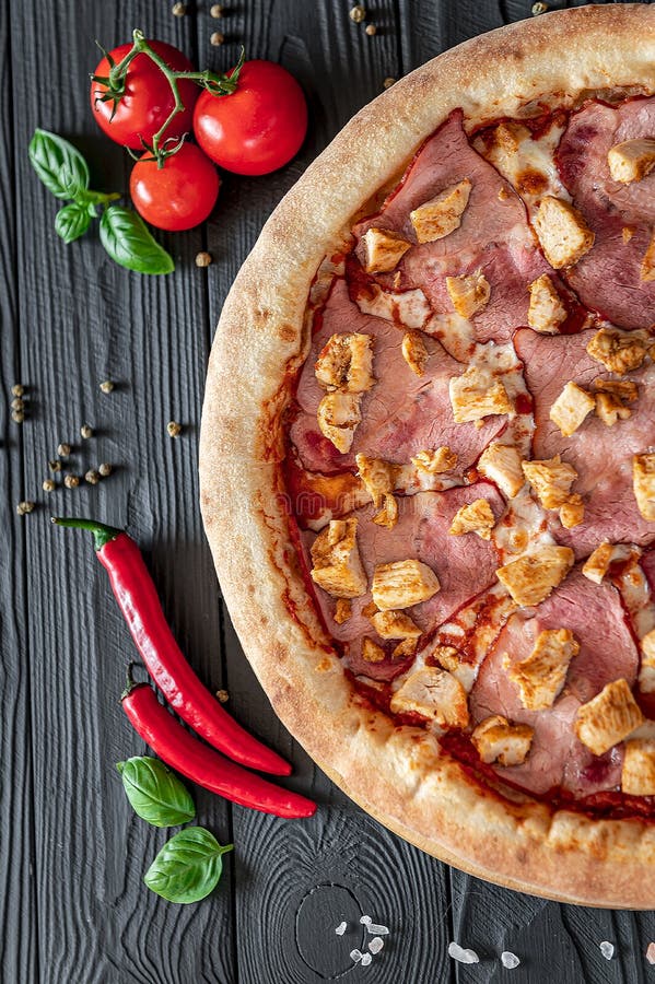 Tasty and Big Pizza with Different Types of Meat Stock Image - Image of ...