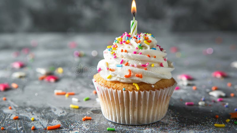 Tasty Birthday Cupcake with Candle Stock Illustration - Illustration of ...