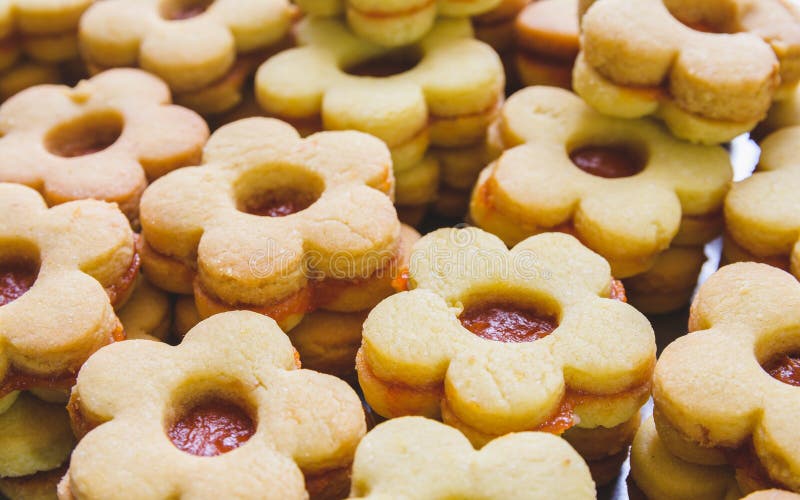 Tasty Biscuits with Jam Placed One on Another Stock Image - Image of ...