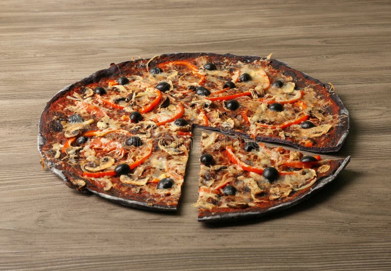 Black Pizza stock photo. Image of mollusk, herb, pizza - 13779760