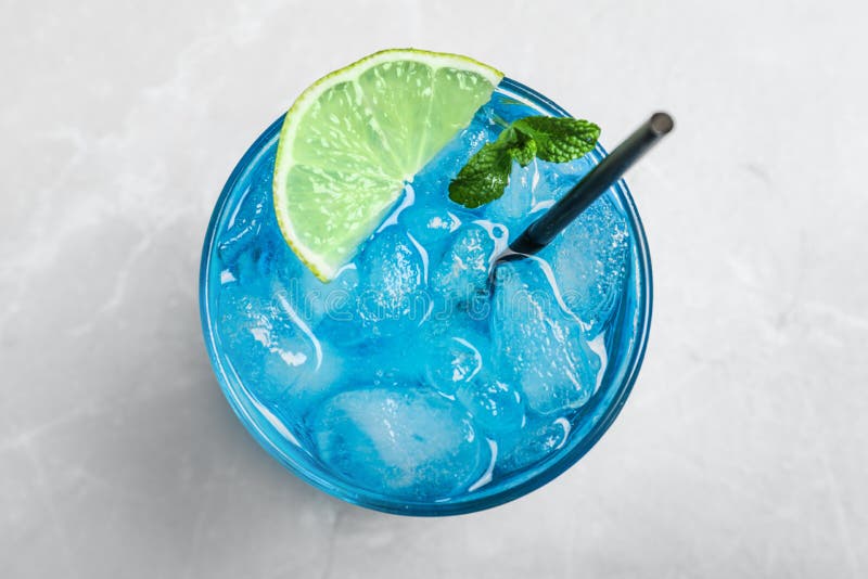 Tasty Blue Lagoon Cocktail on Grey Table, Top View Stock Image - Image ...