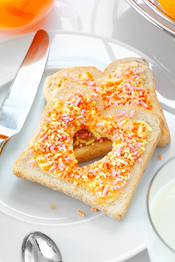 Tasty Breakfast Made of Bread and Candies Stock Photo - Image of ...