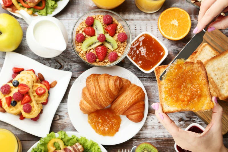 Tasty breakfast stock photo. Image of holding, beverage - 121592280