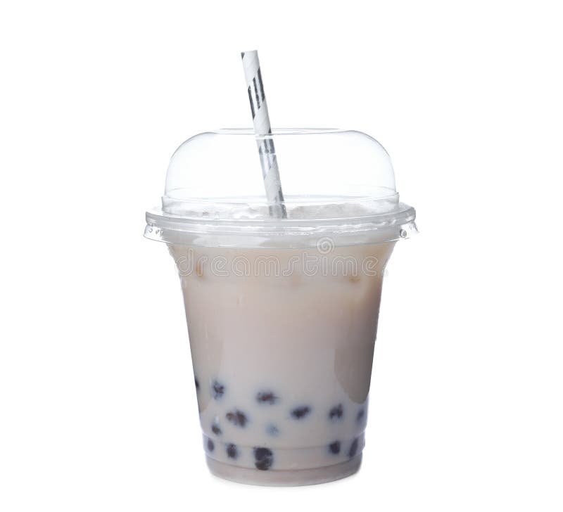Tasty Brown Milk Bubble Tea in Plastic Cup Isolated on White Stock ...