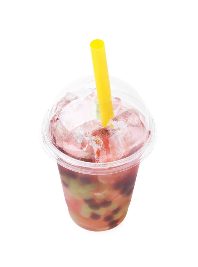 Tasty Bubble Tea in Plastic Cup Isolated on White Stock Photo - Image ...