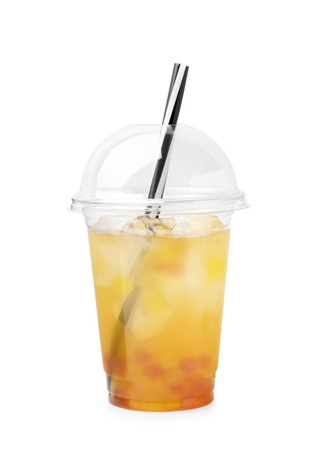 Tasty Bubble Tea in Plastic Cup Isolated on White Stock Photo - Image ...