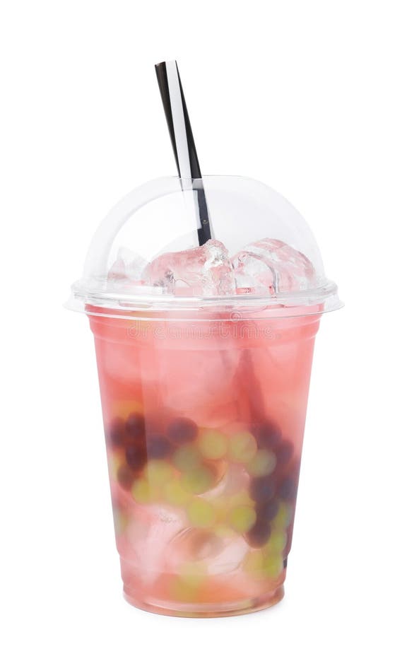 Tasty Bubble Tea in Plastic Cup Isolated on White Stock Image - Image ...