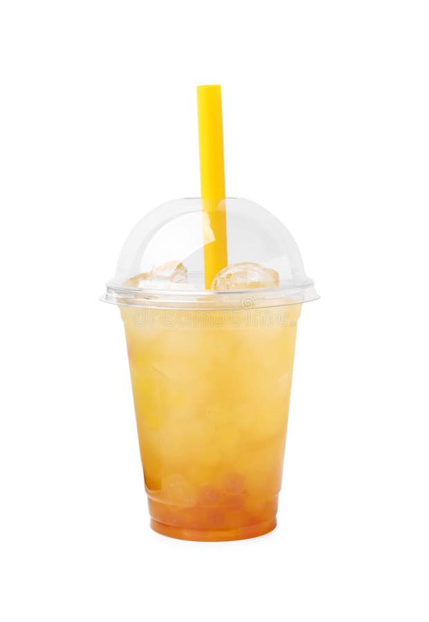 Tasty Bubble Tea in Plastic Cup Isolated on White Stock Photo - Image ...