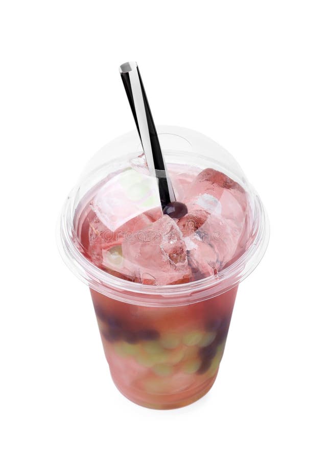 Tasty Bubble Tea in Plastic Cup Isolated on White Stock Image - Image ...