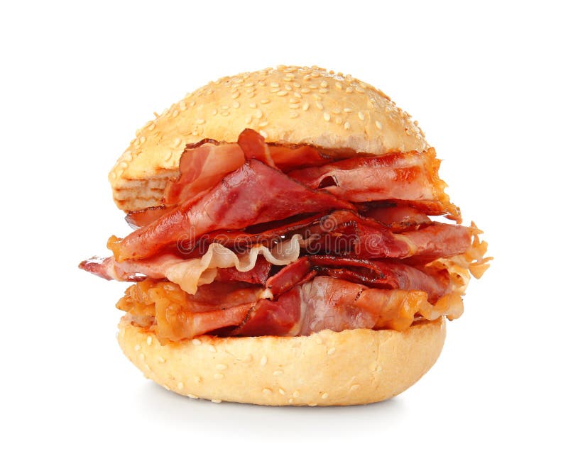 Tasty Burger with Bacon on White Background Stock Photo - Image of ...