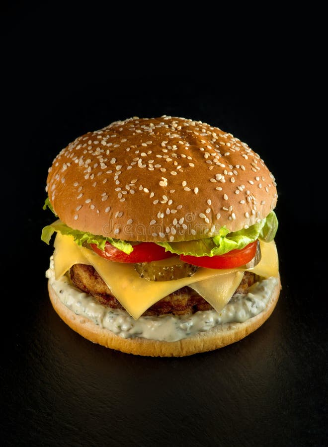 Tasty Burger on Black Background Stock Image - Image of grill, grilled ...