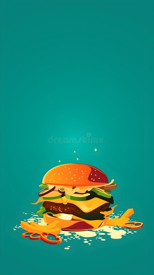 Tasty Burger on a Plain Blue Color Scheme Background. Stock ...