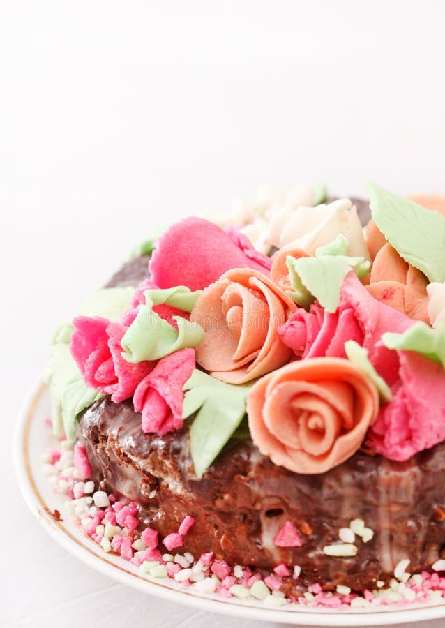 Tasty cake with roses stock image. Image of creamy, decoration - 25659393