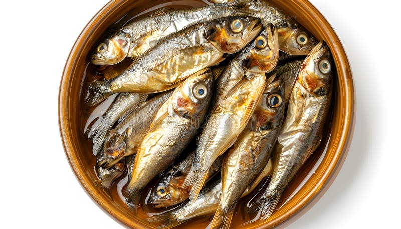 Tasty Canned Sprats Isolated on White, Top View Stock Photo - Image of ...