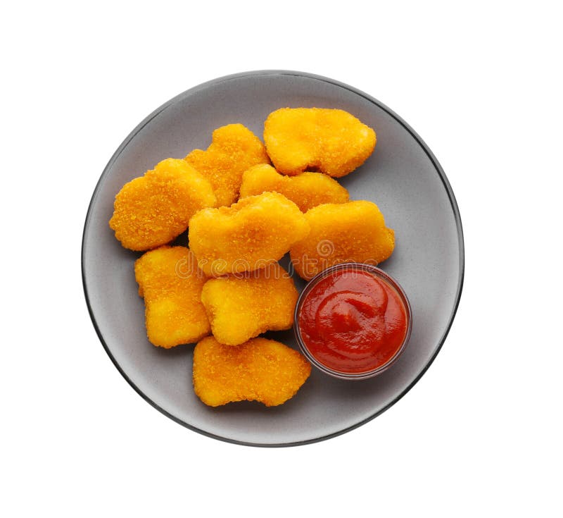 Tasty Chicken Nuggets with Ketchup Isolated on White, Top View Stock ...