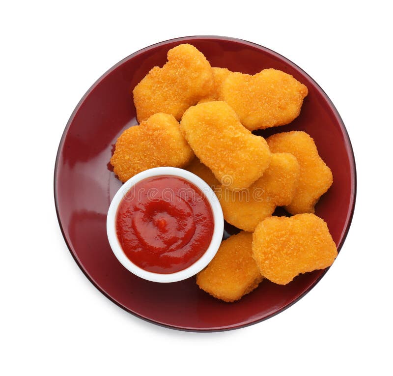 Tasty Chicken Nuggets with Ketchup Isolated on White, Top View Stock ...