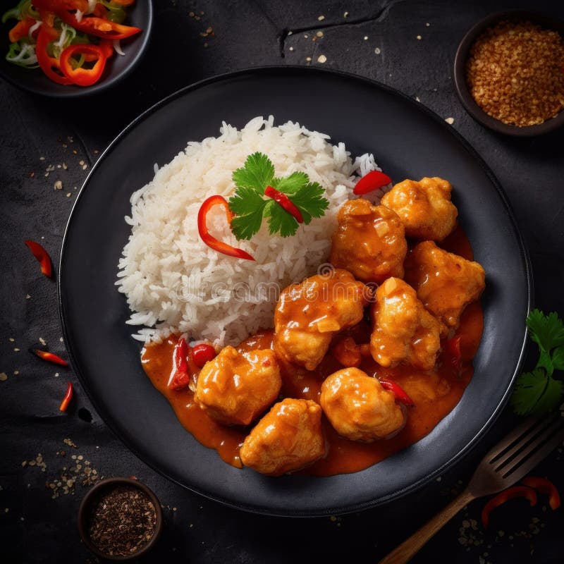 Tasty Chicken Nuggets in Massaman Curry and Rice Generative AI Stock ...