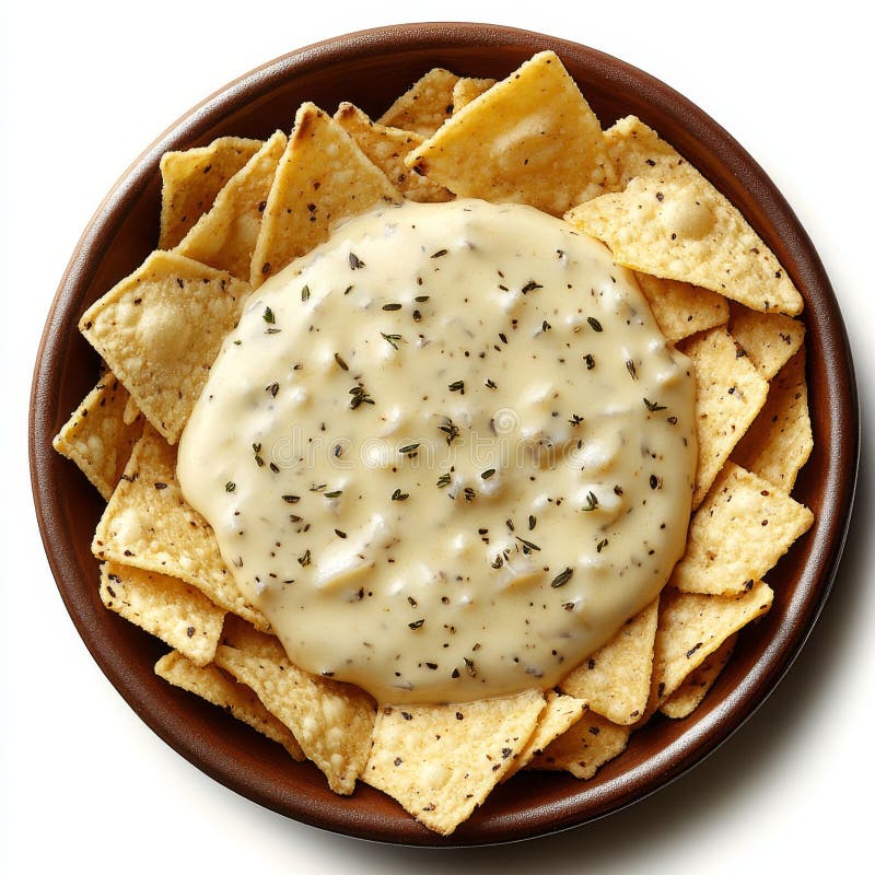 Tasty Chips with Queso Cheese Dip Set Against a Transparent Background ...