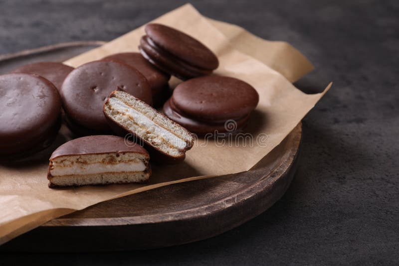 Tasty Choco Pies on Grey Table. Snack Cakes Stock Image - Image of ...
