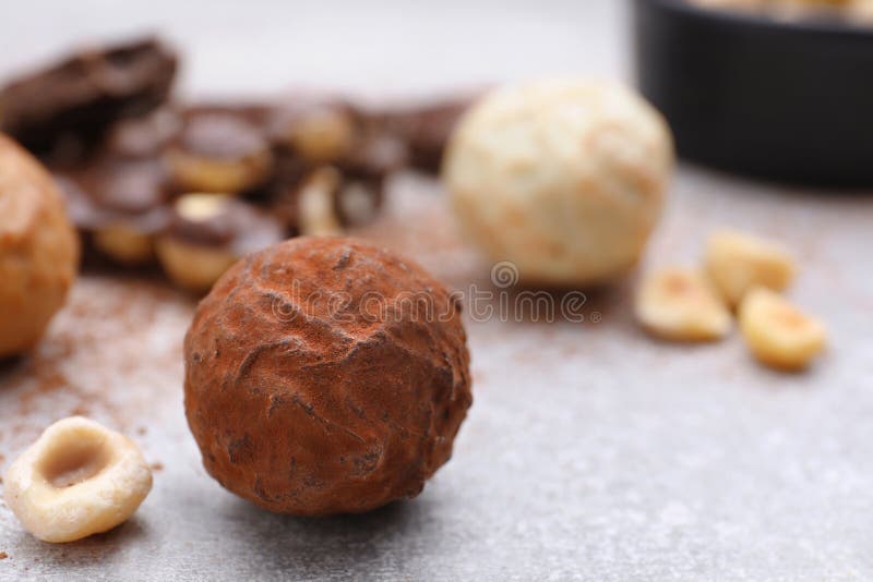 Tasty Chocolate Candy on Light Grey Table, Closeup. Space for Text ...