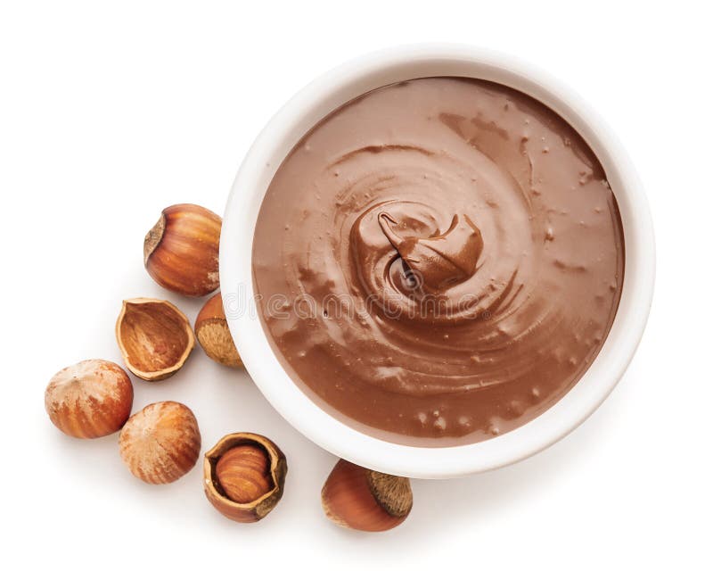 Tasty Chocolate Paste with Hazelnuts on White Background Stock Photo ...