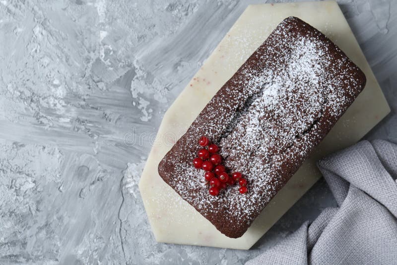 Tasty Chocolate Sponge Cake with Powdered Sugar and Currant on Light ...
