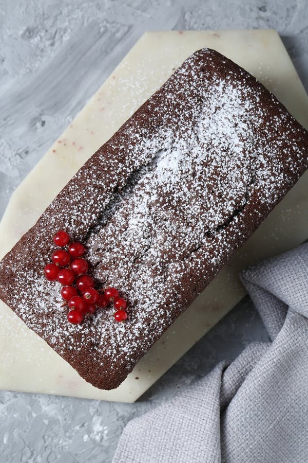 Tasty Chocolate Sponge Cake with Powdered Sugar and Currant on Light ...
