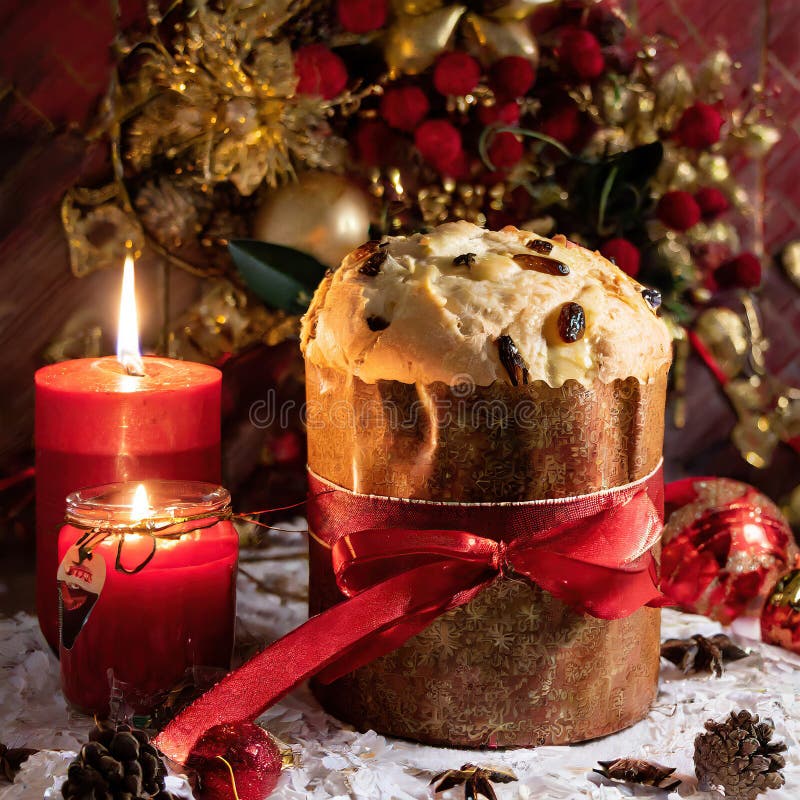 Delicious Panettone and Christmas Decorations Stock Illustration ...