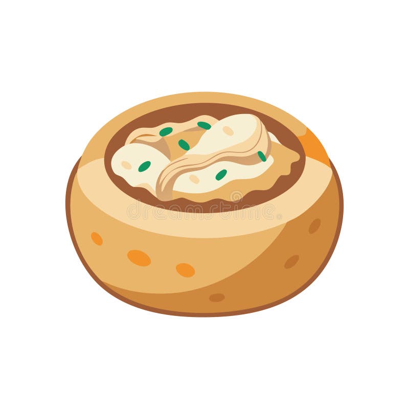Tasty Chowder in Bread Bowl Stock Vector - Illustration of kitchen ...
