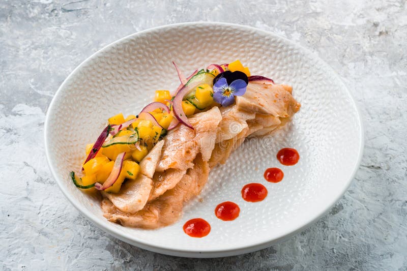 Tasty Cod Ceviche with Diced Mango Salad Served Stock Photo - Image of ...