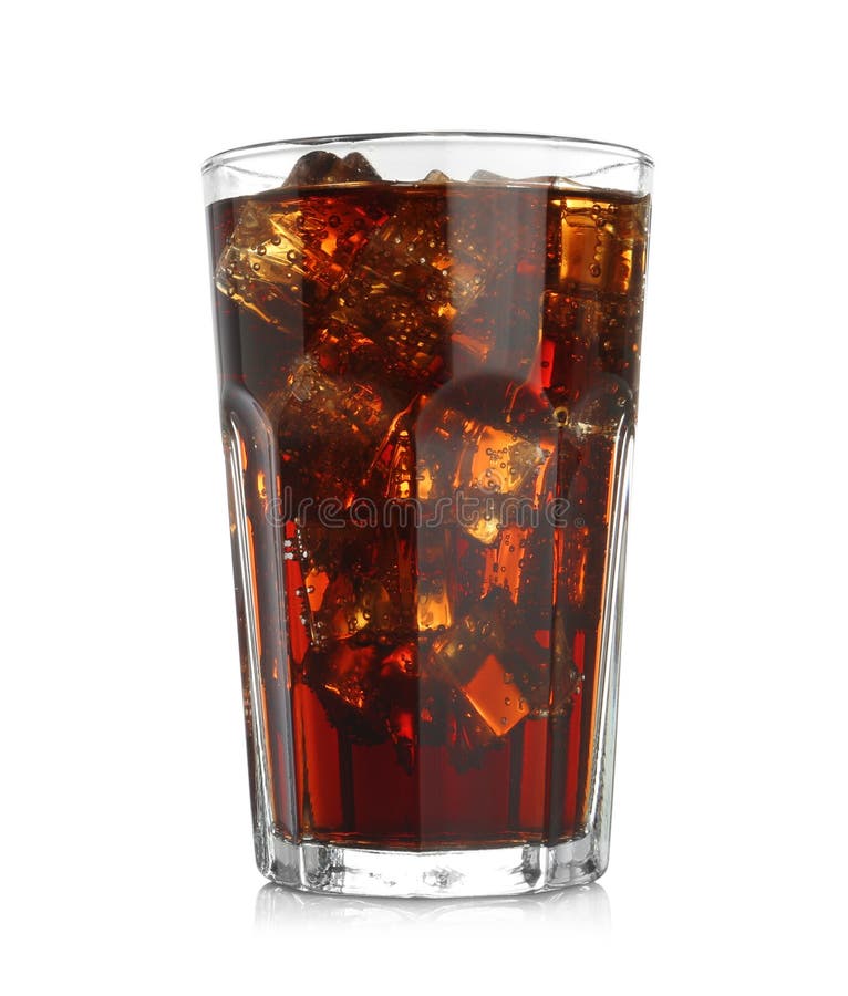 Tasty Cola with Ice Cubes Isolated on White Stock Image - Image of ...