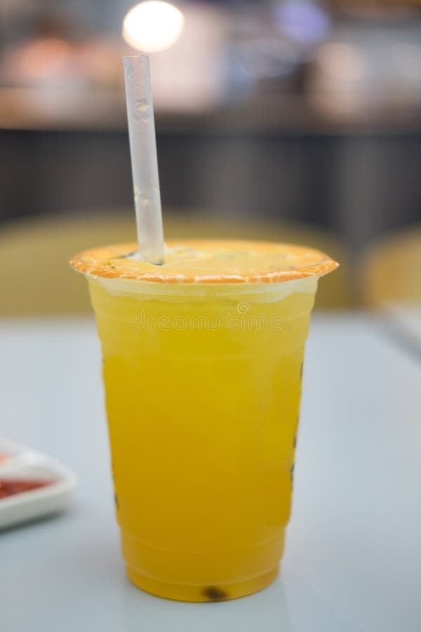 Tasty Cold Orange Juice in Plastic Cup Stock Image - Image of ripe ...