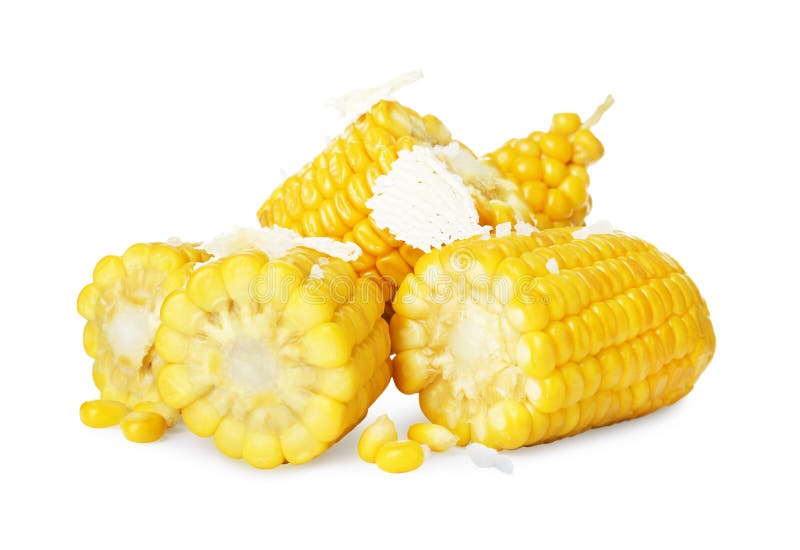 Tasty Cooked Corn Cobs with Butter on White Background Stock Photo ...