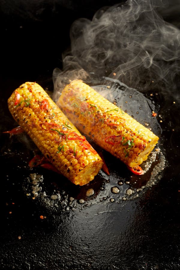 Tasty Corn Cobs Preparing on Hot Surface Stock Photo - Image of healthy ...