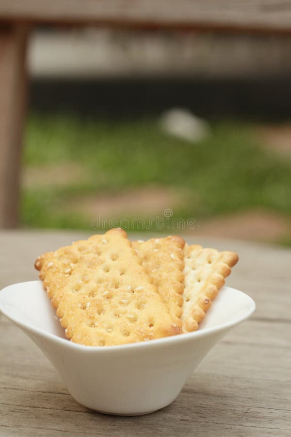 Tasty of Crackers on a Wood Table Stock Photo - Image of confection ...