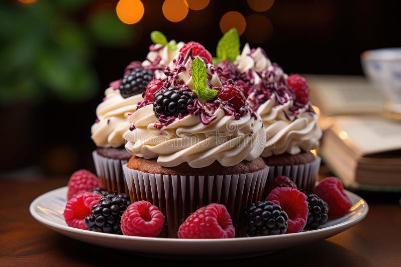 Tasty Cupcake Front View with Forest Stock Illustration - Illustration ...