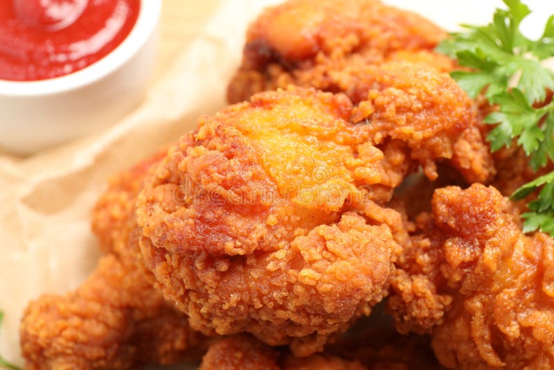 Tasty Deep Fried Chicken Pieces Served on Table, Closeup Stock Image ...