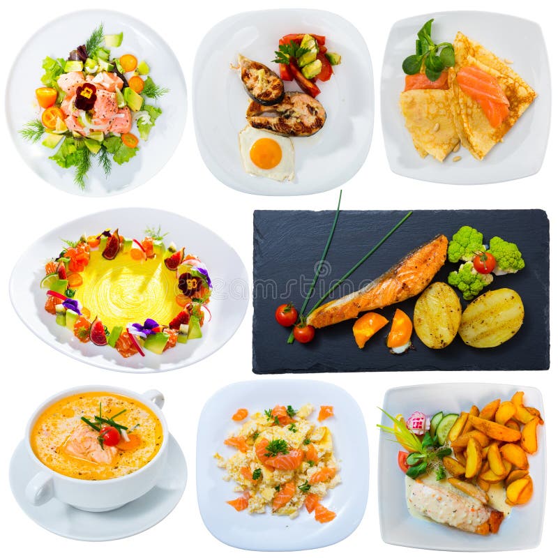 Dishes Different Red Fish Plates Isolated White Background Stock Photos ...