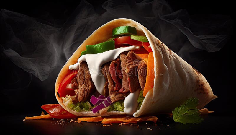 Tasty Doner Kebab Shawarma Roll Wrap Illustration Generative Ai Food