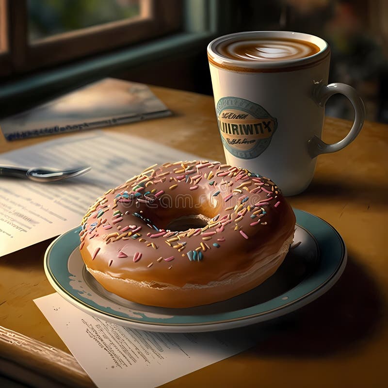 Donut at Coffee Shop. Generative AI Stock Illustration - Illustration ...